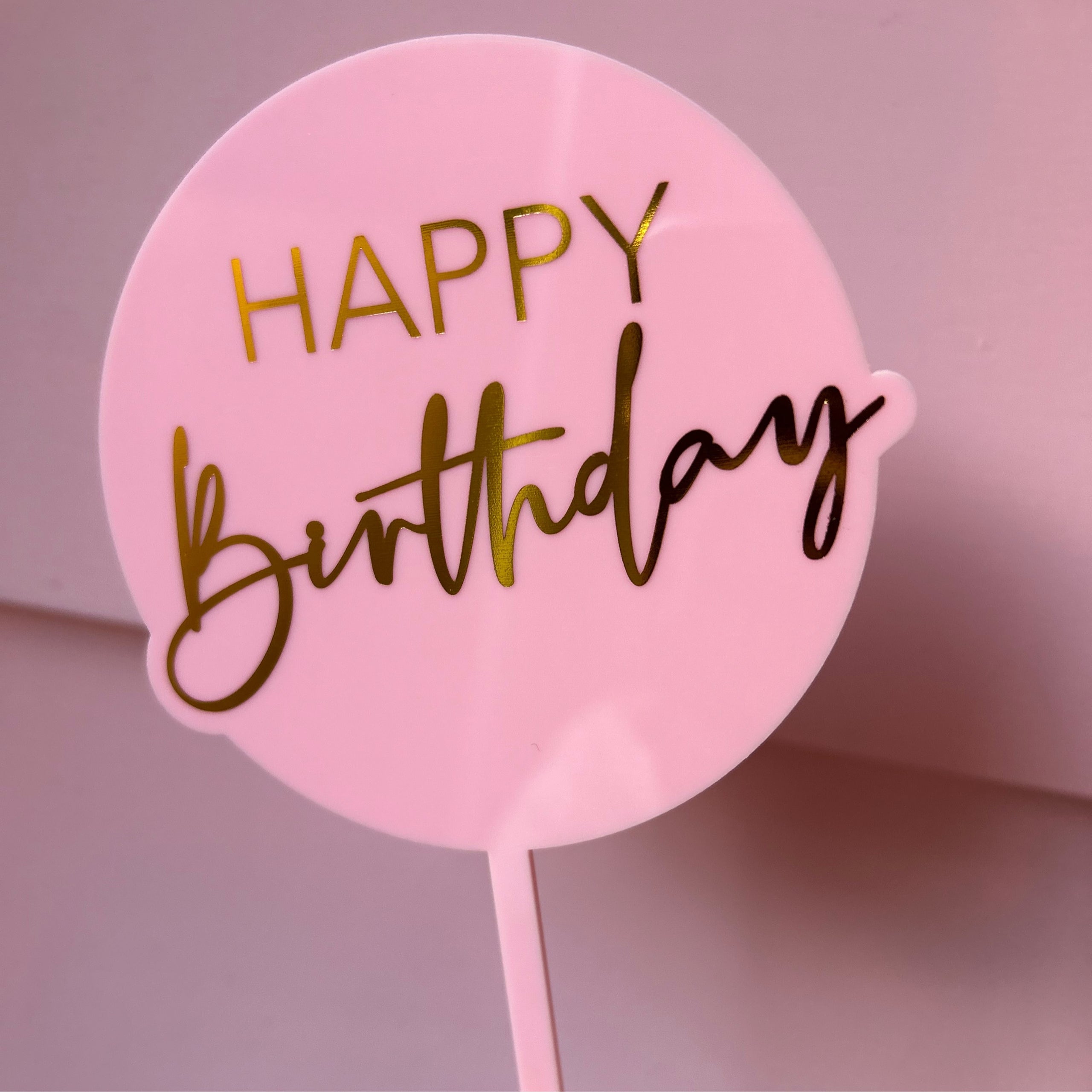 Acrylic Happy Birthday pink round topper | Sugar HQ